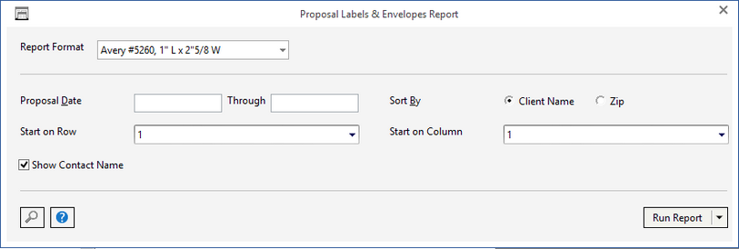 Proposal Labels And Envelopes Report